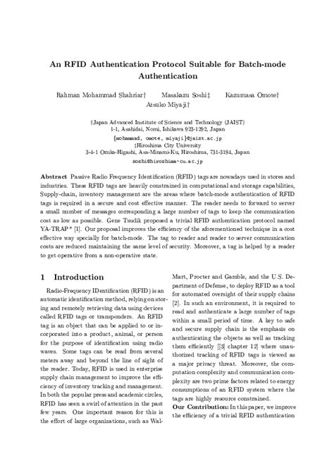 Pdf An Rfid Authentication Protocol Suitable For Batch Mode Authentication