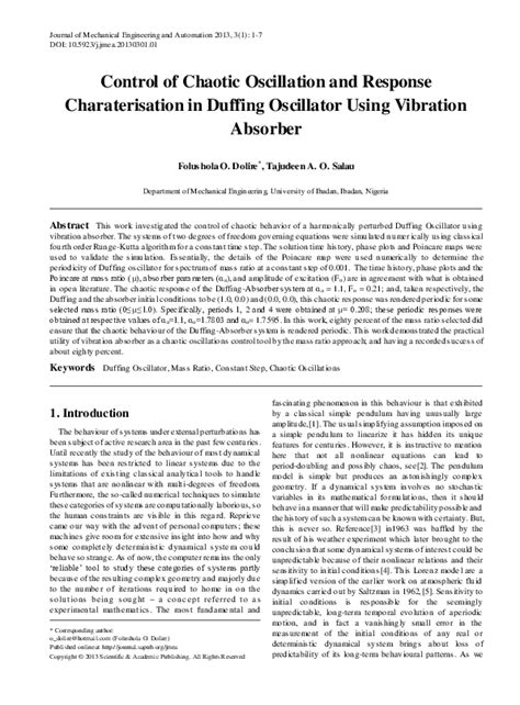 Pdf Controlling Chaotic Duffing Oscillator Behavior