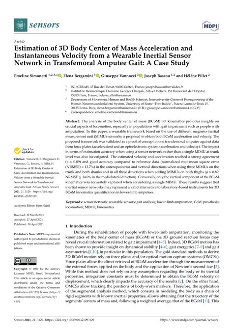 Pdf Estimation Of 3d Body Center Of Mass Acceleration And