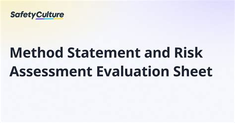 Method Statement And Risk Assessment Evaluation Sheet Free Template