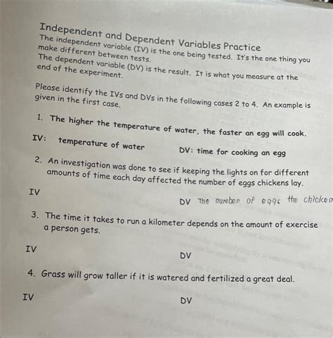 Solved Independent And Dependent Variables Practice The