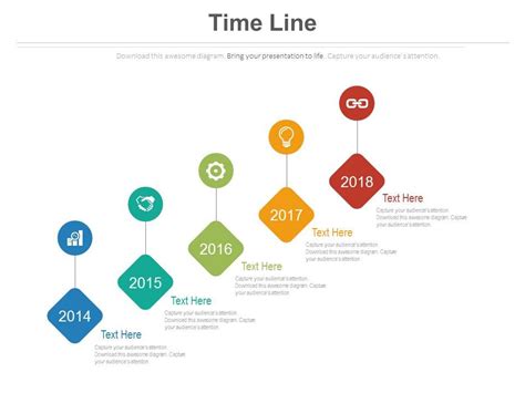five staged sequential year based timeline powerpoint slides graphics
