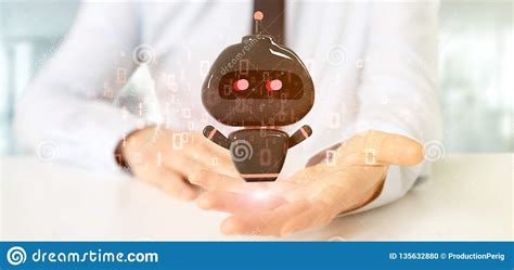 Businessman Holding Virus Chatbot With Binary Code 3d Rendering Stock