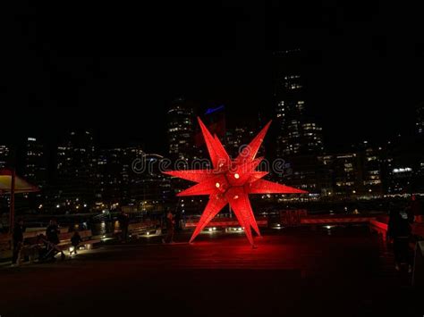 Aerial View Of Cityscape Abbotsford With Red Star Statue Editorial