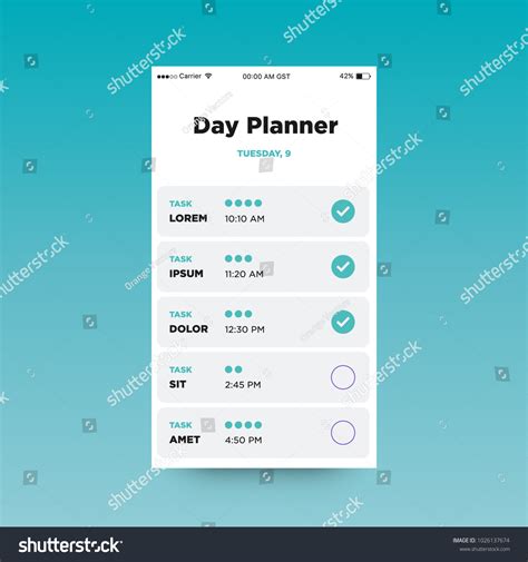 Day Planner App Ux Ui Design Stock Vector Royalty Free Shutterstock