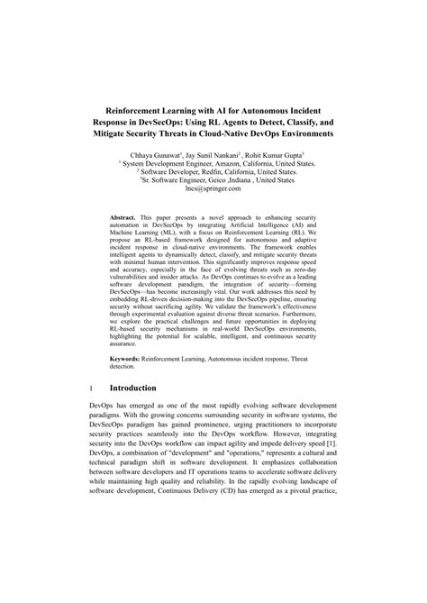 (PDF) Reinforcement Learning with AI for Autonomous Incident Response in DevSecOps: Using RL ...