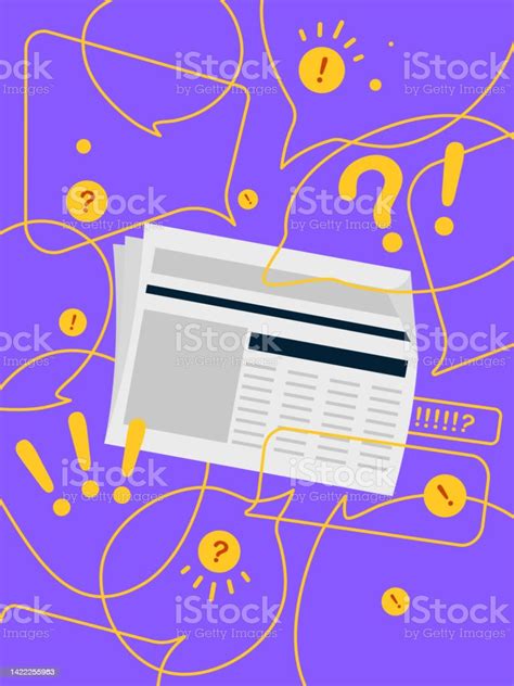 신문 업데이트 밝은 대비 노란색과 보라색 배경에 고립 된 음성 거품이있는 플랫 벡터 개념 긴급 뉴스 정보 과부하 메시징 경고 및