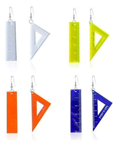 4 Pares Aretes Regla Recta Triangulo Asimetrico Aretes Colga Cuotas Sin Interés