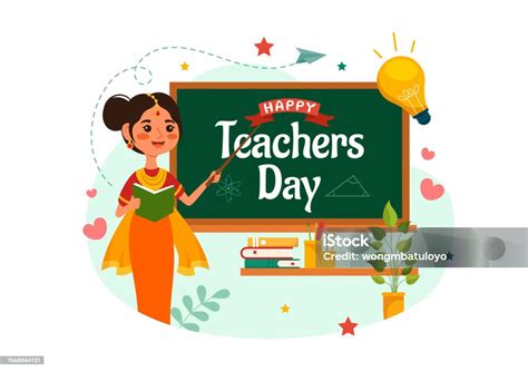 인도의 행복한 교사의 날 교사들과 벡터 일러스트레이션은 교육에서 전통 의상을 입는다 플랫 만화 손으로 그린 배경 템플릿 Guru