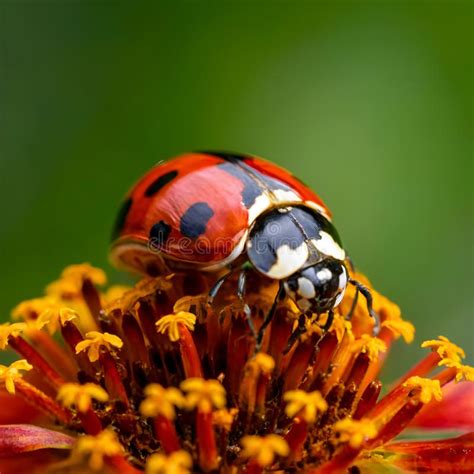 Red Ladybug On Red Flower Ai Generated Stock Illustration