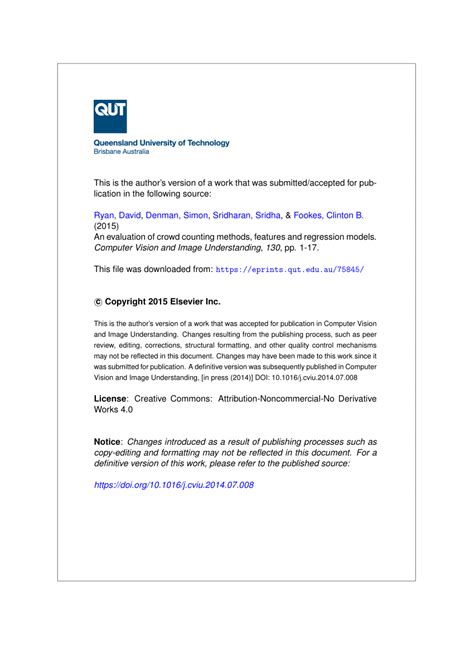 Pdf An Evaluation Of Crowd Counting Methods Features And Regression Models