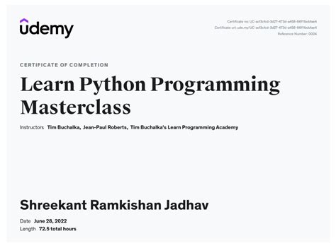 shreekant jadhav on linkedin pythonmasterclass udemy