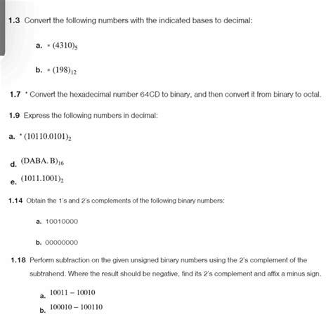 Solved 1 3 ﻿convert The Following Numbers With The Indicated