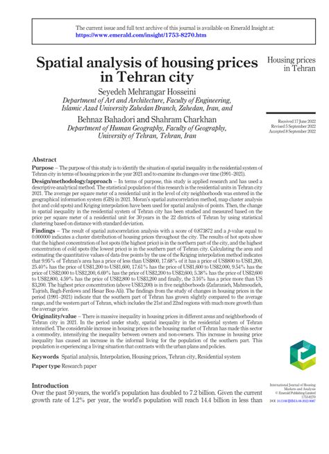 Pdf Spatial Analysis Of Housing Prices In Tehran City