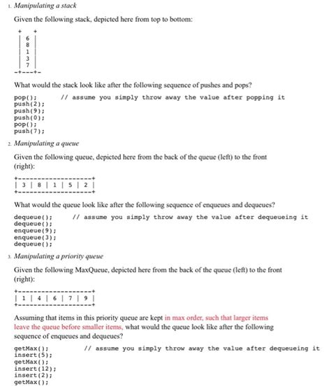 Solved 1 Manipulating A Stack Given The Following Stack