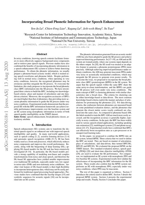 Pdf Incorporating Broad Phonetic Information For Speech Enhancement