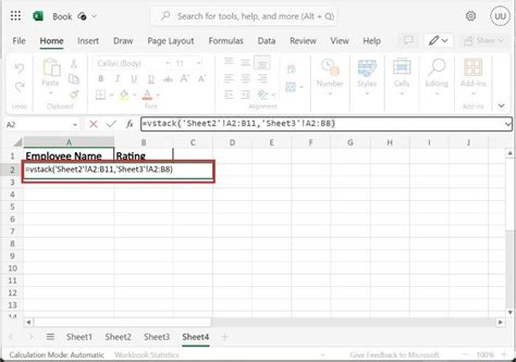 how to use the vstack function to combine multiple sheets in excel