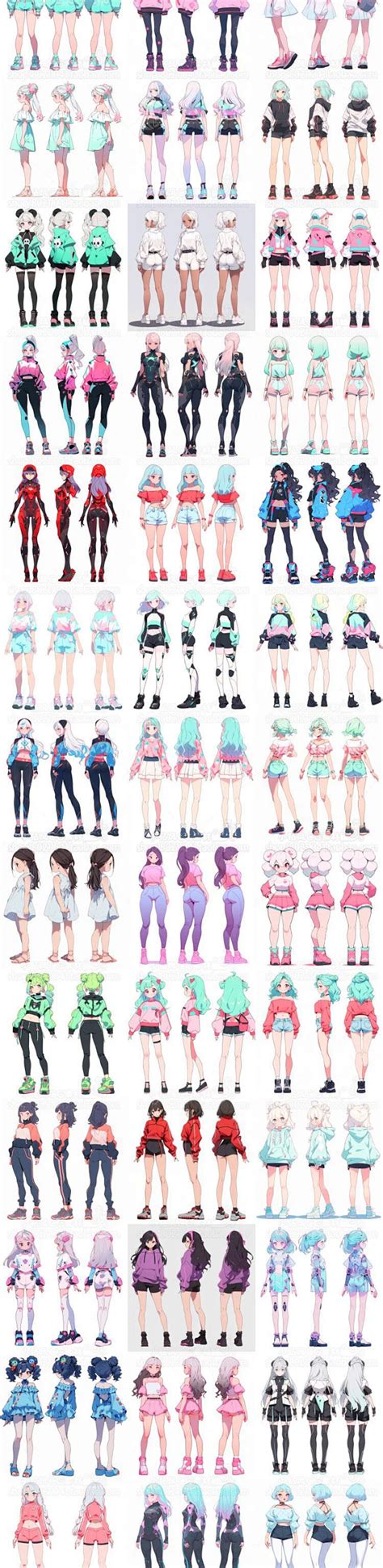 Ai卡通动漫人物三视图 可爱女孩角色插画设定素材 游戏美术资源 淘宝网 花瓣网