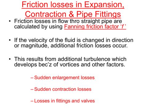 Friction Losses In Pipe Fittings Expansion And Contraction