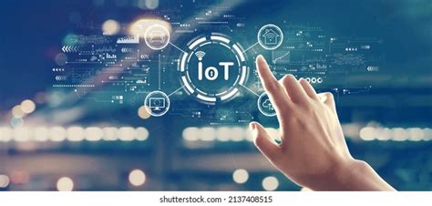 Iot Theme Hand Pressing Button On Stock Photo 2137408515 Shutterstock