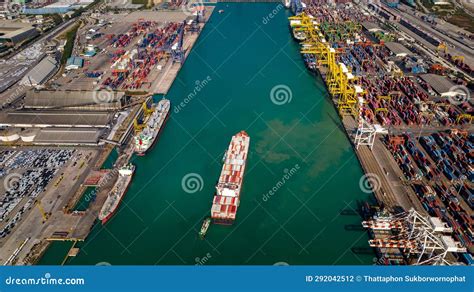 Container Ship And Shipping Port Loading And Unloading Cargo From Container Ship Import And