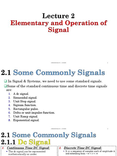 lecture 2 operations of signals pdf exponential function complex