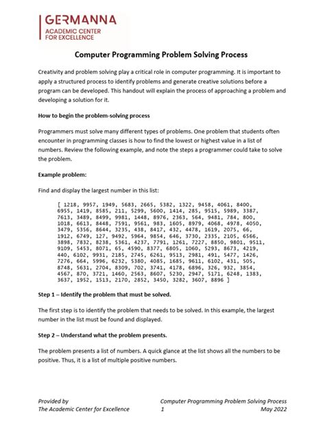 Computer Programming Problem Solving Process Pdf Software