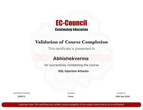 Finished Sql Injection Course With Ec Council Abhishek Verma Posted On The Topic Linkedin
