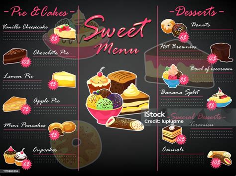 Menu Dessert Vector Sweet Food Template Chocolate Cupcake And Ice Cream