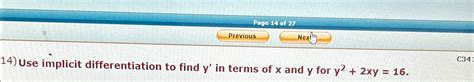 solved use implicit differentiation to find y ﻿in terms of