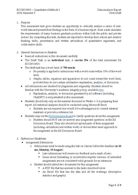 Draft Qm1 1 Qdqef Econ10005 Quantitative Methods I Data Analysis