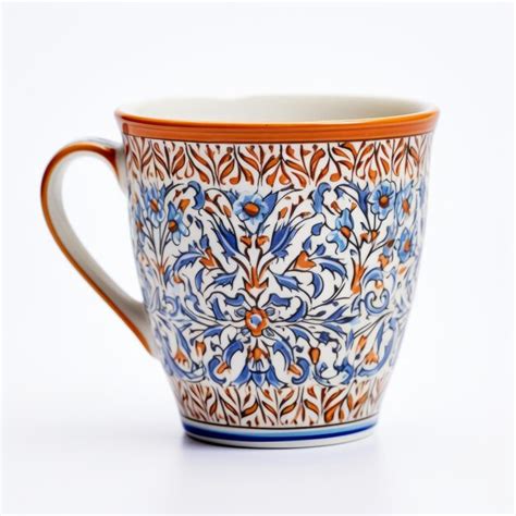 Persian Handmade Mug With Elegant Blue And Orange Floral Patterns