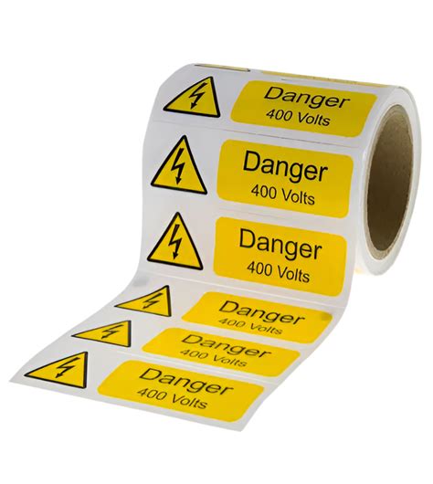 Danger 400v Stickers 75 X 25mm Self Adhesive Label Roll Of 250 Sparksaver