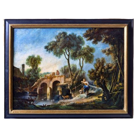 French School Landscape With Figures Oil On Canvas From The 19th