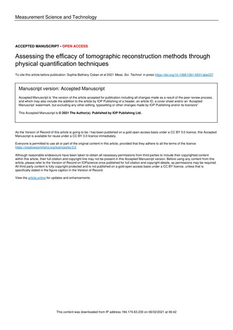 Pdf Assessing The Efficacy Of Tomographic Reconstruction Methods Through Physical