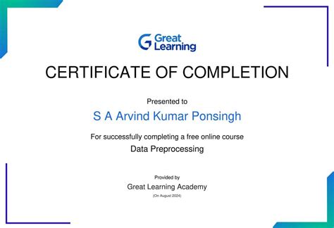 Completed Data Preprocessing Course On Greatlearning Arvind Kumar