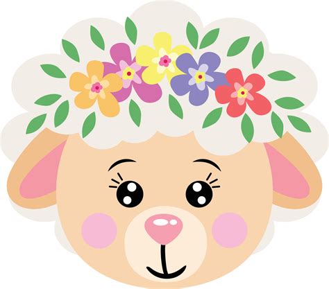 Cute Sheep Face With Wreath Floral On Head 33330870 Vector Art At Vecteezy