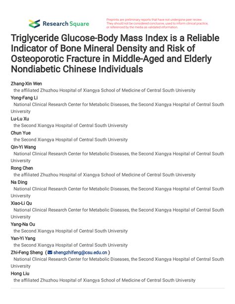 Pdf Triglyceride Glucose Body Mass Index Is A Reliable Indicator Of Bone Mineral Density And