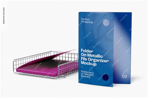 premium psd folders on metallic file organizer mockup left view