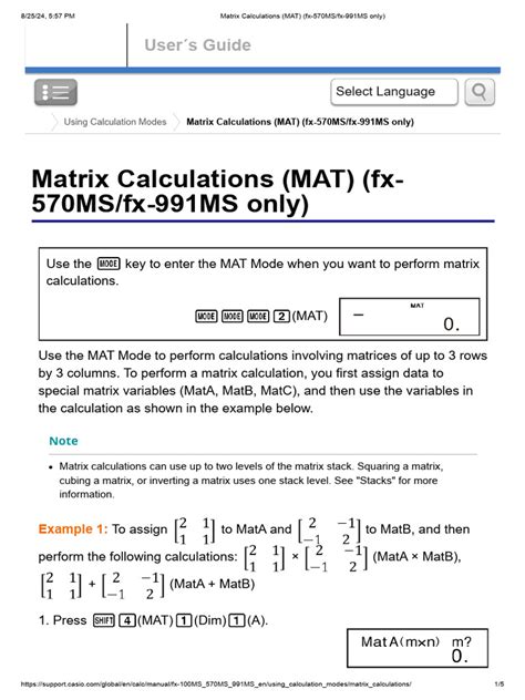 matrix calculations mat fx 570ms fx 991ms only pdf matrix