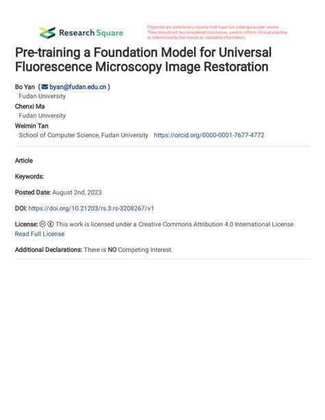 Pdf Pre Training A Foundation Model For Universal Fluorescence Microscopy Image Restoration
