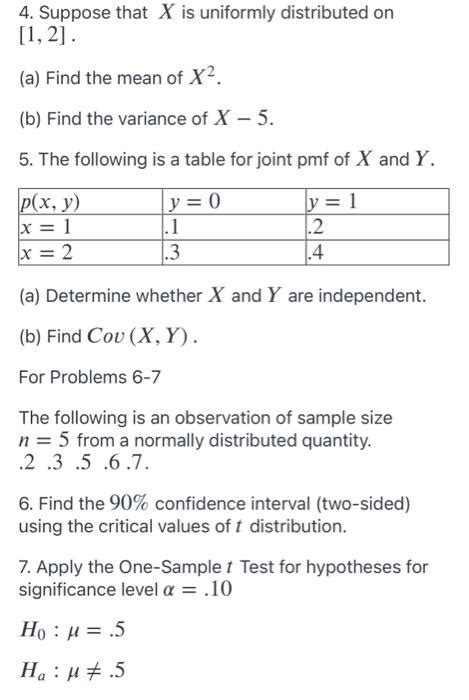 solved 4 suppose that x is uniformly distributed on [1 2]