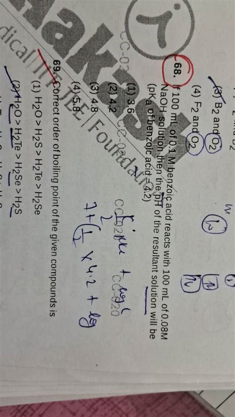 72 21 X4⋅2 Lg 69 Correct Order Of Boiling Point Of The Given Compounds