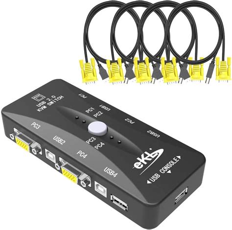 Amazon Com EKL VGA KVM Switch Box 4 In 1 Out USB 2 0 Hub Switcher Adapter Controller For