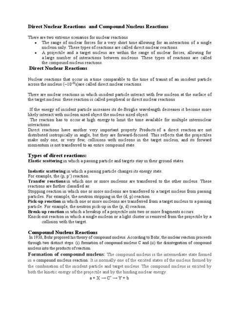 Direct Nuclear Reactions And Compound Nucleus Reactions Pdf Nuclear