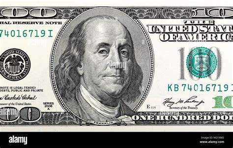 Portrait Of Benjamin Franklin From One Hundred Dollars Bill Old Stock
