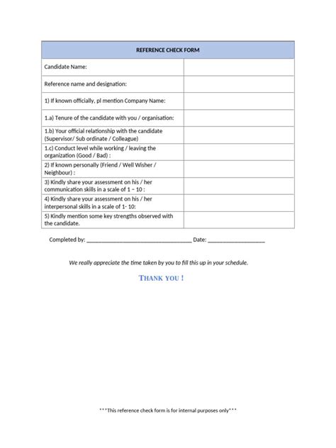 Reference Check Form Template Pdf