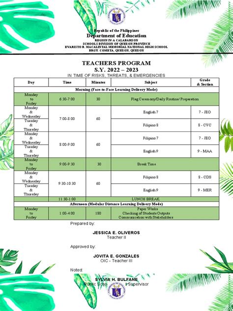 Class Program 2022 2023 For Ldm Download Free Pdf Philippines