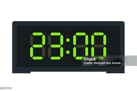 Vector Flat Illustration Of A Digital Clock Displaying 2300 Stock