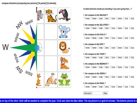 Compass Directions Comparing Two Pictures 16 Points 16 Animals